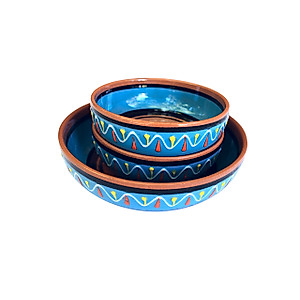 Canyon Cactus Ceramics Spanish Terracotta Set Of 3 Small Dipping Bowls, Blue