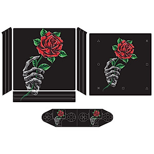 Skeleton Hand Holding Rose Sticker for P-S4 Controller Full Protective Skin Cover Design Wrap Decal Sticker Compatible with P-S4 Print