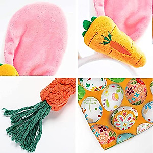 Dog Easter Bunny Costume, 3 Pack Pet Rabbit Ears Headband, Egg Dog Bandana, Carrot Dog Toy Set, Easter Dog Costumes for Small Dogs Cat Puppy Party Apparel Easter Halloween Accessory Headwear