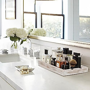 Set of 2 Rustic Farmhouse Wooden Serving Tray with Handles, Nesting White Decorative Trays for Coffee Table Ottoman Kitchen Bed Dining Table Centerpiece Rectangular Tray for Food Fruits Coffee Candles