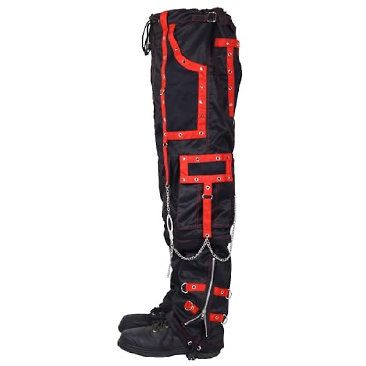 Gothic Men's Bondage Gothic Cyber Pant Chain Techno Rock Punk Shorts Trouser Pants/USA (36) Black/Red