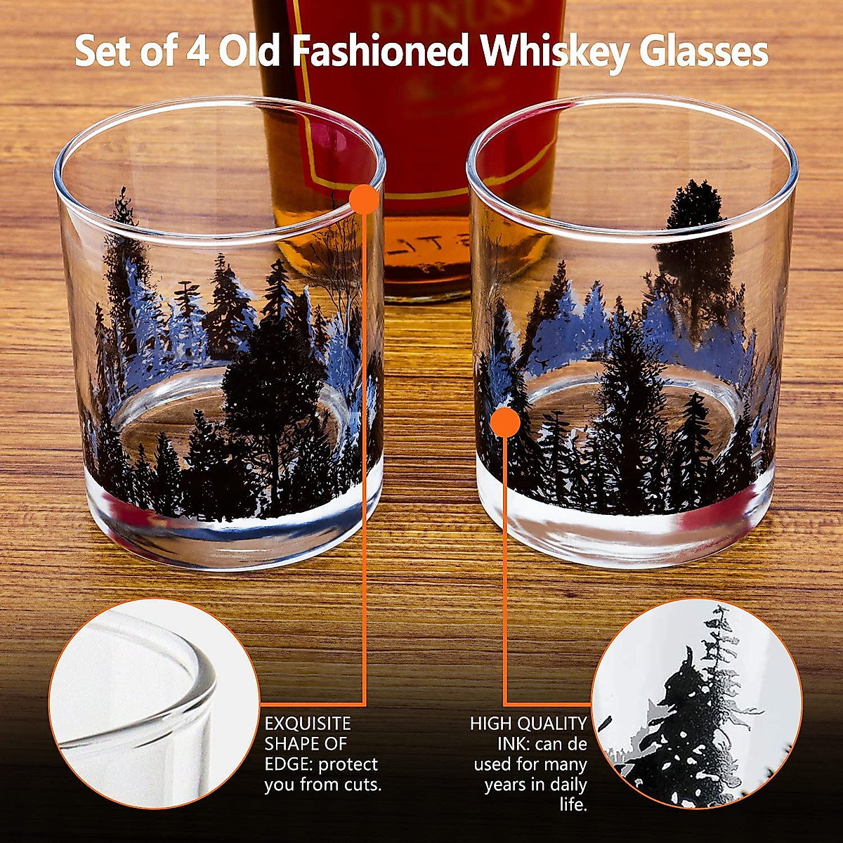 TOOWELL Whiskey Glasses Set of 2, 11OZ Bourbon Glasses Old Fashioned Glasses Handmade Lead-Free Scotch Tumbler, Birthday Gifts Valentines Day Gift, Rocks Glass for Liquor and Cocktail