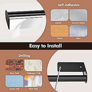 Paper Towel Holder Under Cabinet, MERRYBOX Durable Self Adhesive and Drilling Paper Towel Holder Wall Mount, Stainless Steel Under Cabinet Paper Towel Holder for Kitchen, Bathroom - Black