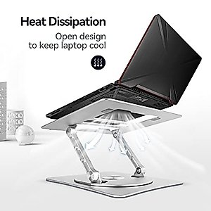 Bcom Adjustable Laptop Stand with 360° Rotating Base，Foldable Aluminum Alloy Computer Laptop Riser，Ergonomic Design，Compatible with 10 to 17" Laptops，Laptop Stand for Desk for Office and Home，Silver