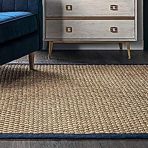 nuLOOM Hesse Checker Weave Seagrass Area Rug, 3' x 5', Navy