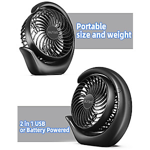 WUYILED Small Rechargeable Fan, Portable Usb or Battery Fan, 3600mah Small Desk Fan, 8-24Hours Working, 3 Speed & Keep Quiet, 3.28Ft Charging Cord(Black)