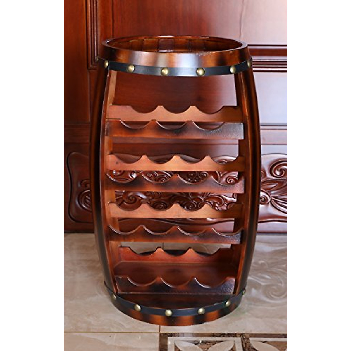 Wooden Barrel Shaped 14 Bottle Wine Rack