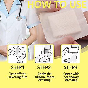 Polynew Silicone Foam Dressing with Border, 4"x4"-12Pcs/Box Adhesive Waterproof High Absorbency Bed Sore Wound Dressing Bandage, Breathable Foam Dressing for Wound Care