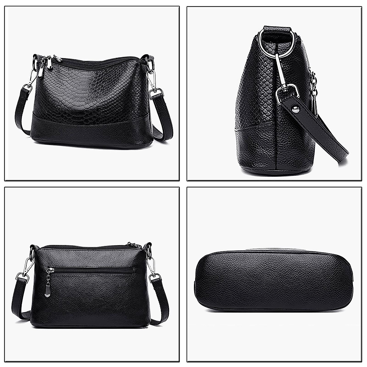 Crossbody Bags for Women Fashion Full Grain Pure Leathe Sling Bag Removable Straps Anti-Theft Zipper Top-Handle Bags Wallets