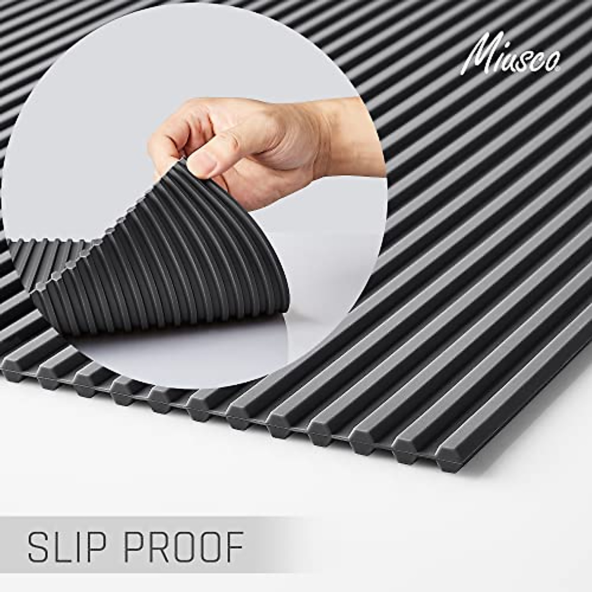 Miusco Large Thick Silicone Mat, Dish Drying Mat, Hot Tool Mat, Bar Mat 0.24 In (6.1 MM) Thick, Gray, 20" x 16", Premium Heat Resistant Kitchen Mat, Non-slip Pads, Fast Drying, Dishwasher Safe, Grey