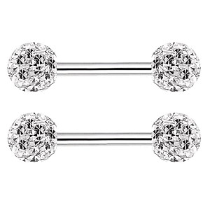 ZHIYAOR Never Fall out Crystal 14G Studs Nipple Rings Piercing Barbell Anti-allergy Surgical Steel Pairs (White)