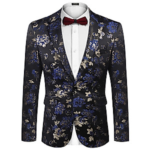 COOFANDY Mens Floral Tuxedo Jackets One Button Stylish Dinner Wedding Party Dress Suit Blazers Jacket Blue