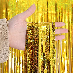 3 Pack Gold Backdrop Curtain 3.2 Ft X 8.2 Ft Gold Foil Fringe Tinsel Curtains Backdrop for Parties Gold Streamers Backdrop for Parties Birthday Bachelorette Party Decoration