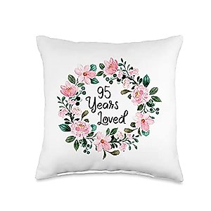 Mom Grandma 95th Birthday Gift Apparel Loved Men Women 95 Years Old Floral 95th Birthday Throw Pillow, 16x16, Multicolor