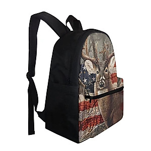 Doojoayie Kids’ Backpack for Girls, Boys, Teens, American Flag Deer School Bag,Cute Bookbag,Ideal for Everyday Use, Travel