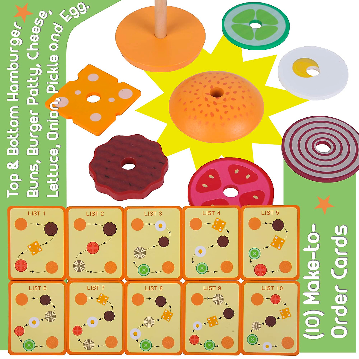 Montessori Mama Stacking Hamburger Toy, Create a Burger Sequencing Stacker, Food Stacking Toys Hamburger, Multi Cultural Play Food Sorting Toy