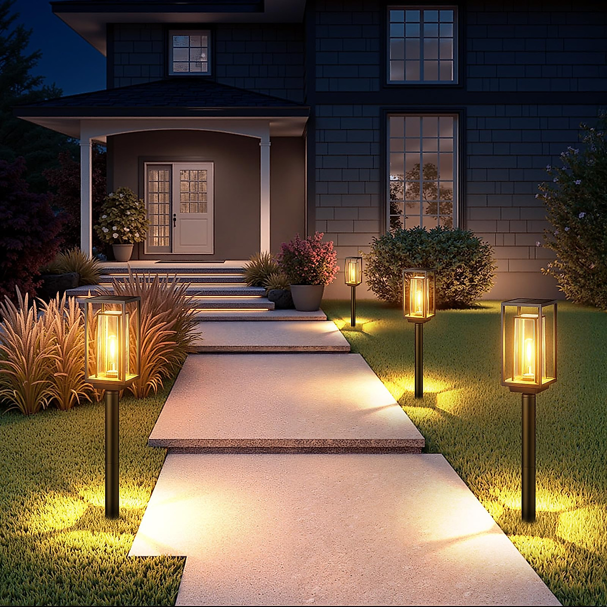 WdtPro Solar Pathway Lights Outdoor, 2X Bigger & Brighter Solar Lights Outdoor Waterproof, Over 12 Hours Double-Layer Solar Garden Lights, Auto On/Off Solar Lights for Outside Yard Walkway Driveway