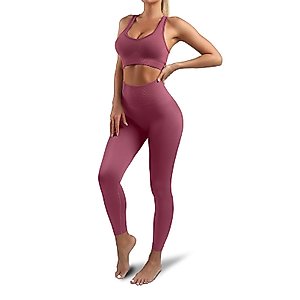 Women’s Yoga Outfits 2 piece Set Workout Tracksuits Sports Bra High Waist Legging Active Wear Athletic Clothing Set (Small, 1917 Living Coral)