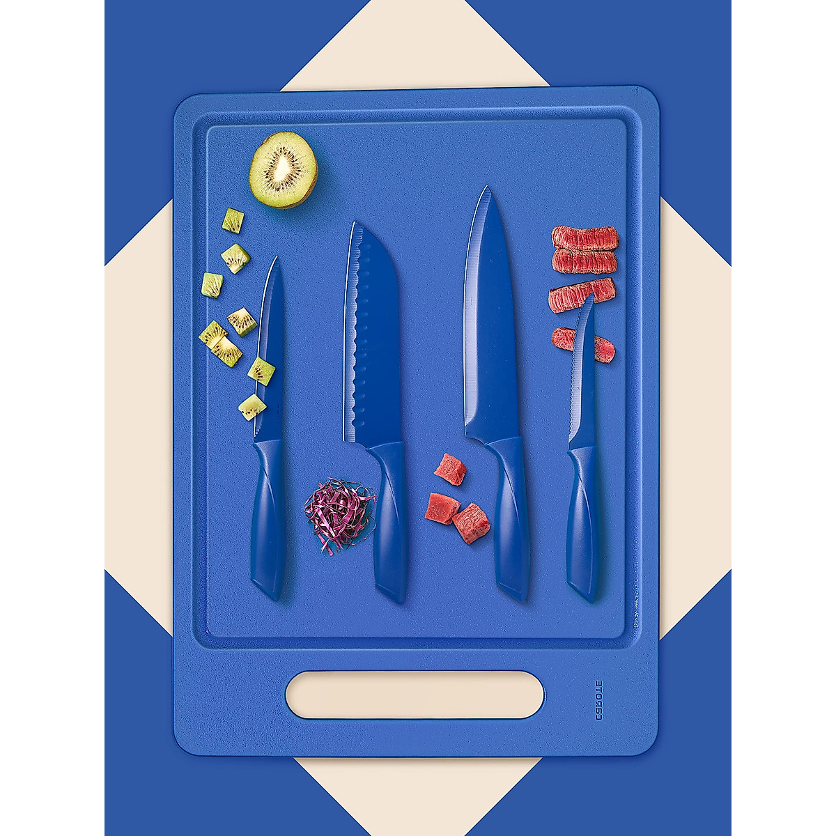 Knife Set, No Rust 16 Pieces Knives Set, Knife Block Set with Easy Clean Acrylic Stand, Super Sharp Kitchen Knife Set with a Vegetable Peeler, Blue