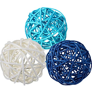zorpia 15pcs 2 Inch Wicker Rattan Balls for Vase Filler, House Ornament, Christmas Tree Garden Wedding Party Coffee Table Decoration,Craft DIY (Blue Light-Blue White)