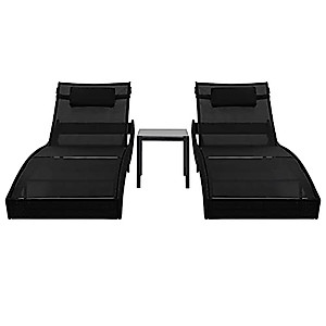 Penau Sun Loungers 2 pcs with Table Poly Rattan and Textilene Black Experience Ultimate Outdoor Leisure Soak Up The Sun in Comfort