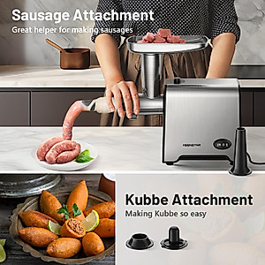Electric Meat Grinder, Sausage Stuffer Maker 450W(3000W Max) Food Grinder with Blade & 3 Plates, Sausage Stuffer Tubes & Kubbe Kit, Stainless Steel Heavy Duty Meat Mincer Machine for Home Kitchen Use