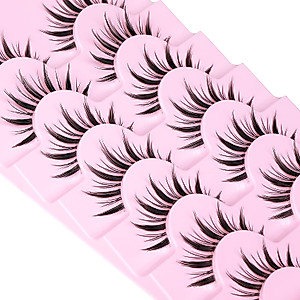 Spiky Manga Lashes 14MM Anime Short Japanese False Eyelashes Natural Wispy Korean Clear Band Cosplay Lashes Pack 7 Pairs by Goddvenus