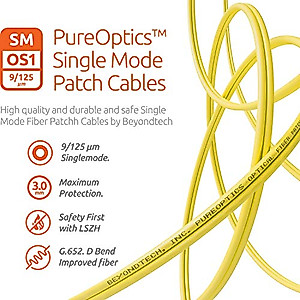 BEYONDTECH LC to LC Fiber Patch Cable Single Mode Duplex - 1m (3.28ft) - 9/125um OS1 LSZH (2 Pack) PureOptics Cable Series