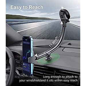 SMORFIT Phone-Mount-for-Car, Long Arm Gooseneck Cell Phone/iPhone Holder Car/Truck for Dashboard/Windshield, Strong Suction Cup Anti-Shake Stabilizer Mobile Stand for Car