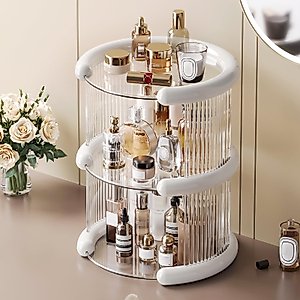 SYNCVIBE 3 Tier Bathroom Countertop Organizer Perfume Display Tray for Dresser Makeup Organizer Shelf for Vanity Bathroom Storage Perfume Tray Home Storage Holder for Skincare (White, Circle)
