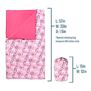 Wildkin Kids Sleeping Bags for Boys & Girls, Measures 57 x 30 x 1.5 Inches, Cotton Blend Materials Sleeping Bag for Kids, Ideal for Parties, Camping & Overnight Travel (Magical Unicorns)