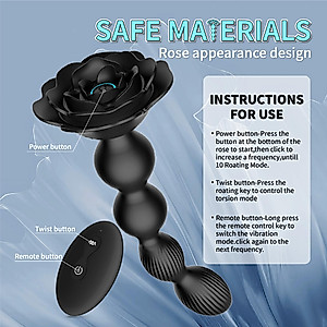 Anal Beads Anal Butt Plug,10 Rotate Twist and Vibrating Modes,Prostate Massager Graded Silicone Design Anal Vibrators for Men,Remote Control Rose Toy for Women,Adult Sex Toys for Couple (Sepia Black)