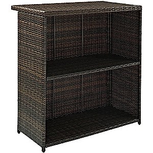 Crosley Furniture Palm Harbor 3-Piece Wicker Outdoor Bar Set with Two Stools for Backyard, Patio, Deck, Balcony, Brown