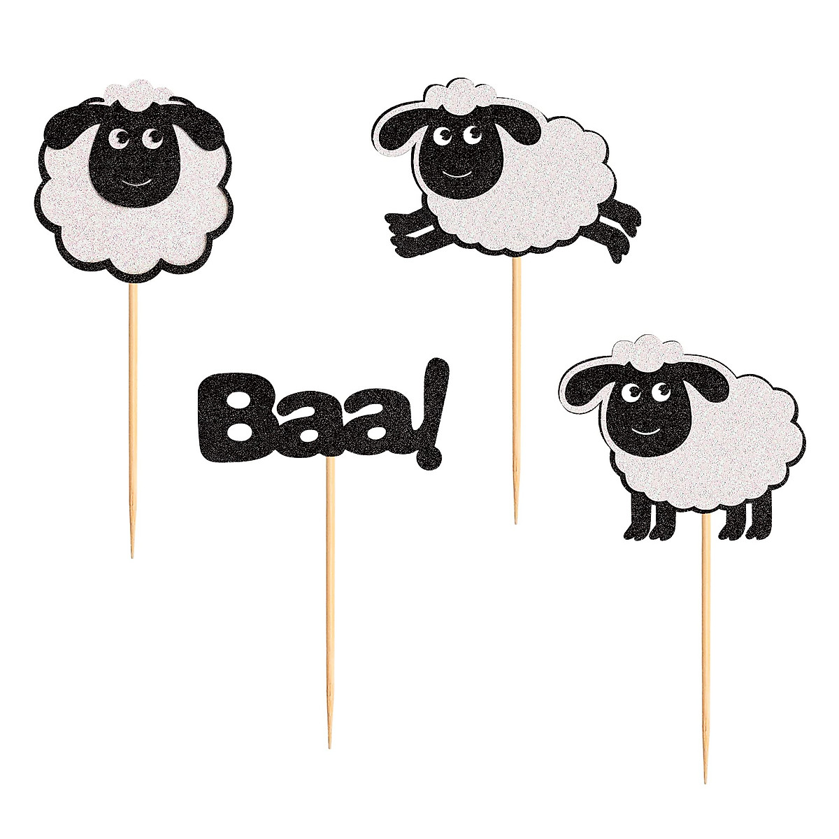 Ercadio 24 Pack Sheep Cupcake toppers Black Glitter Farm Animals Cupcake Picks Sheep Baa Cupcake Decors Sheep Theme Baby Shower Birthday Party Supplies