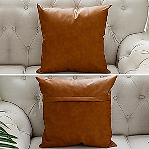 Zceconce Faux Leather Pillow Covers Thick Waterproof Outdoor Throw Pillows for Patio Furniture Couch Sofa Living Room, Set of 2 Large Square 22x22 Inch Brown Pillows