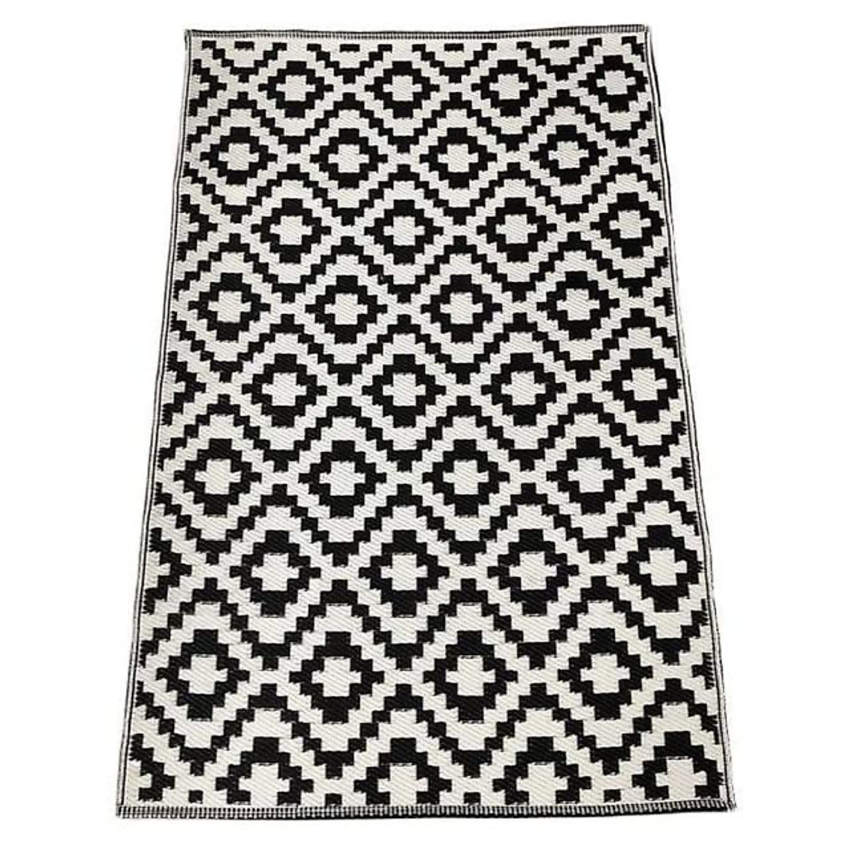 Black and White Reversible Indoor/Outdoor Rug That's UV and Stain Resistant. Ideal Outdoor Carpet and Patio Rug at 6 ft x 3.9 ft (180 cm x 120 cm). Looks Great in Gardens, Decks and on Balconies.