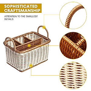 Cabilock Divided Storage Basket, Woven Cutlery Storage Caddy with Handles, 4 Compartments Utensil Tableware Basket for Serving Fork, Knife, Spoon
