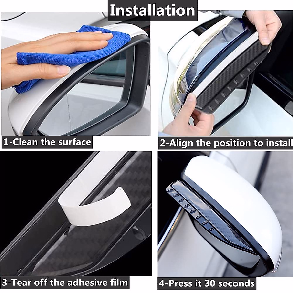 Bigens 2PCS Universal Car Rear View Mirror Rain Cover Sun Visor Eyebrow Carbon Fiber Side View Mirror Rain Guard Auto
