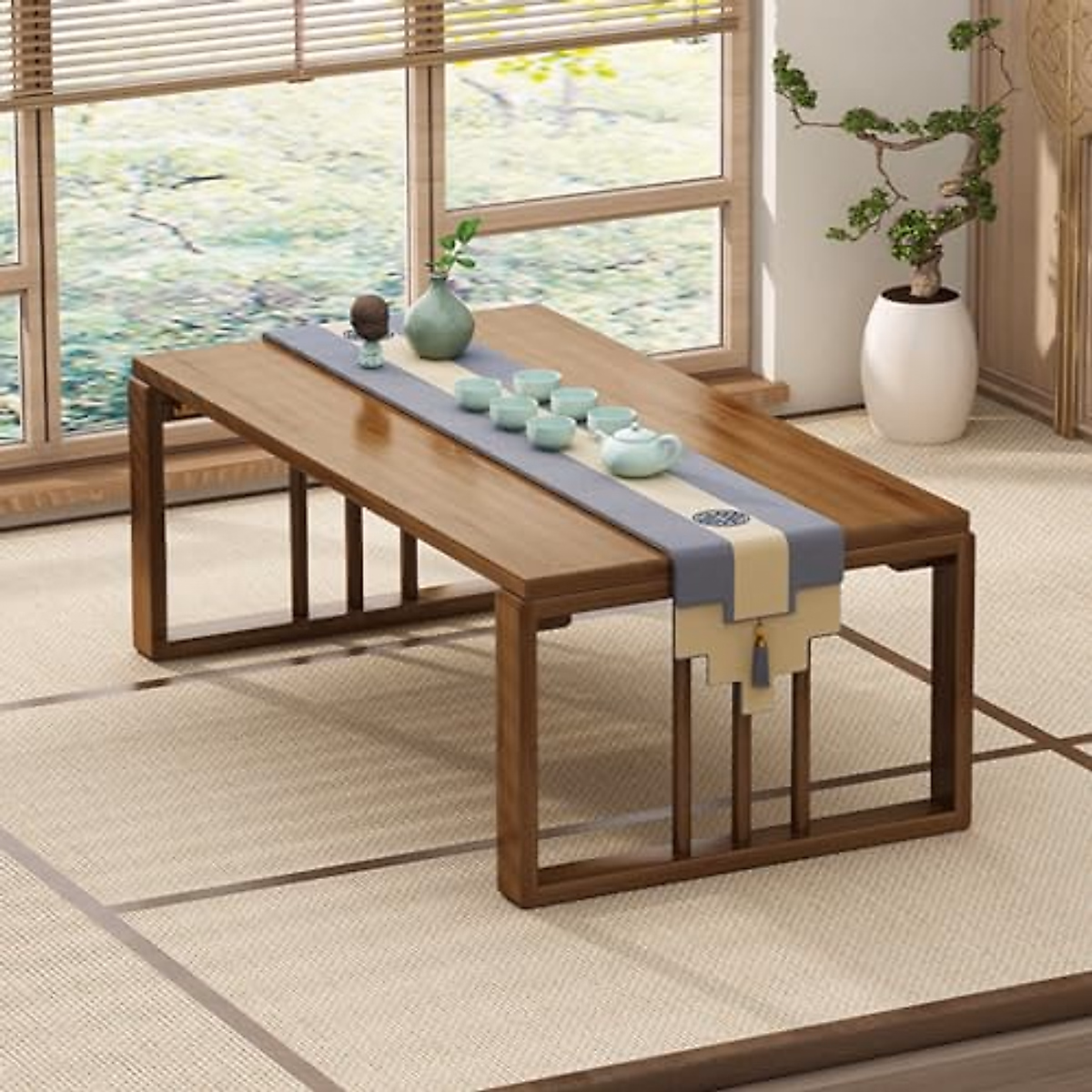 Bamboo Foldable Coffee Table, Japanese Tatami Table, Retro Meditation Low Table, 13 inch Tall Meditation Table (Color : A, Size : 70 * 42 * 33cm)
