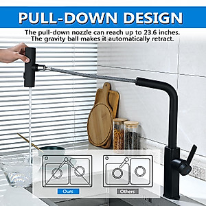 TRIPHIL Kitchen Faucet with Pull Down Sprayer,Matte Black Kitchen Faucet with 360° Rotate,Stainless Steel Single Handle Pull Out Kitchen Faucets for RV Outdoor,Grifo para Fregaderos de Cocina