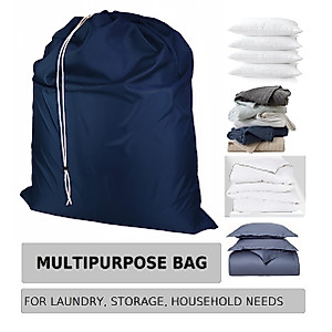 Super Extra Large Heavy Duty 100% Nylon Laundry Storage Bag, H U G E size: L 40" x H 50", Family size Bag with Locking Closure Drawstring, Machine Washable, XXL Organizer Bag. Made in USA (NAVY BLUE)