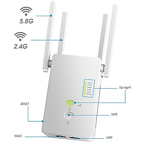 WiFi Range Extender Signal Booster Covers Up to 2640 Sq.ft and 25 Devices, Up to 1200Mbps Dual Band WiFi Repeater with Ethernet Port Internet Booster for Home