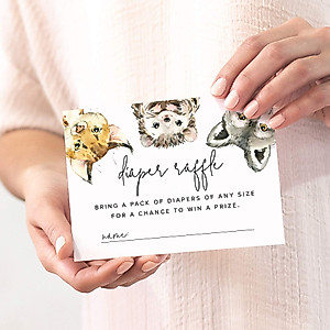 Bliss Collections Diaper Raffle Tickets for Baby Showers, Pack of 50 Single-Sided Cards, Woodland Animals for Gender Reveal Parties, Heavyweight, Easy to Write On 2 x 3.5” Card Stock, Made in the USA