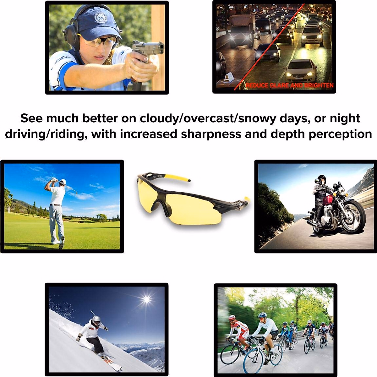 iLumen8 HD Night Driving Glasses- Anti Glare Polarized Night Vision Reduce Eye Strain Men Women (High Definition) Amber Yellow