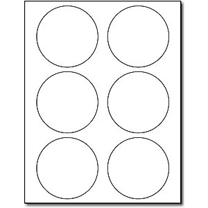 White 3 1/3" Round Large Circle Labels - 6 Labels Per Sheet - for Inkjet & Laser Printers - 25 Sheets / 150 Labels