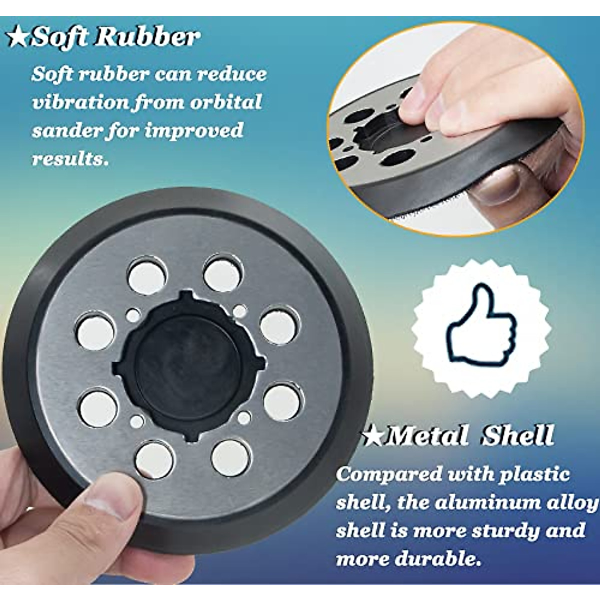 5 inch 8 Hole Hook & Loop Replacement Sander Backing Pad for DeWalt DWE64233, N329079, RSP54 - Metal Backing - Compatible with DWE6423/6423K, DWE6421/6421K, DWE6421-B2, DWE6421-B3, DWE6421-BR (1 Pack)