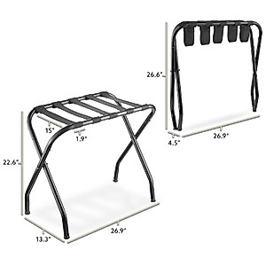 Bartnelli 2-Pack Folding Luggage Rack Collapsible Metal Suitcase Stand with Durable Black Nylon Straps- for Bedroom, Guest Room, or Hotel (Gray Steel)