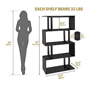 YITAHOME 5-Tier Bookshelf, S-Shaped Z-Shelf Bookshelves and Bookcase, Modern Freestanding Multifunctional Decorative Storage Shelving for Living Room Home Office, Black