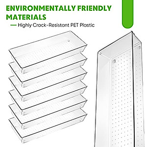 6 Pack Clear Plastic Drawer Organizer Makeup Drawer Organizer 15 x 6 x 2 Inch Long Stackable Drawer Organizers Cutlery Utensil Storage Bins Desk Drawer Organizer Tray for Makeup Kitchen Silverware