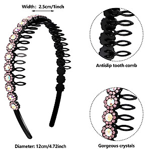 Hoteam Chic Flower Style Crystal Rhinestone Beaded Headbands with Comb for Women and Girls - Non-Slip Hair Accessories